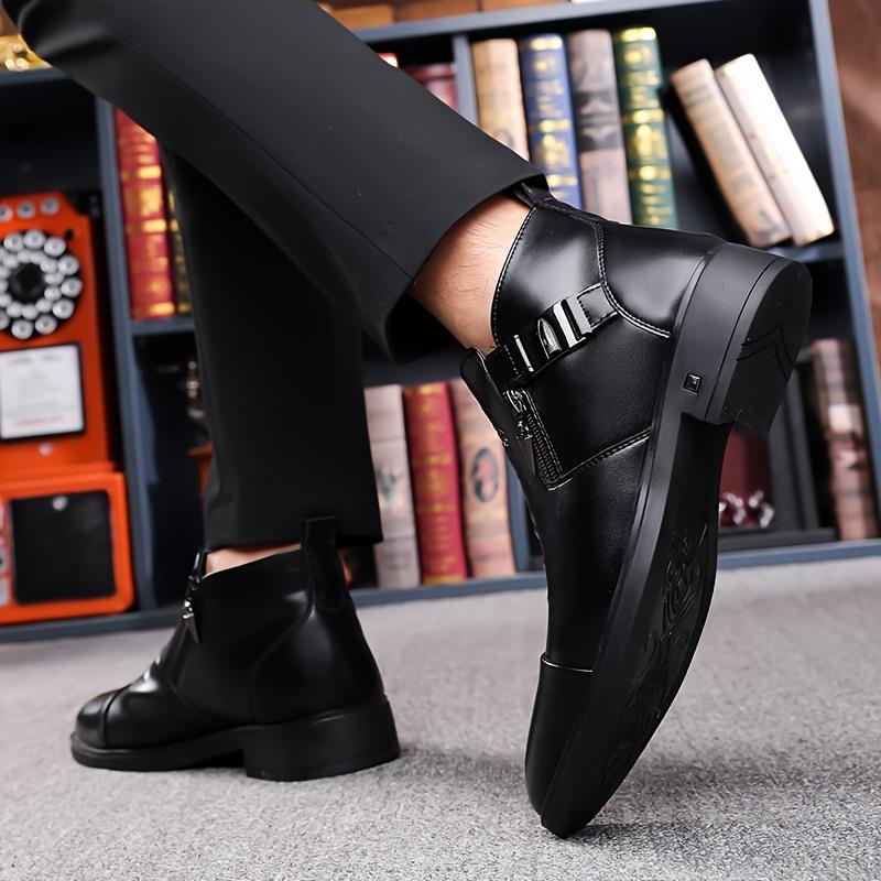 COMFIDAILY Men's Ankle Boots - Glossy Black Super Fiber, Side Zipper ...