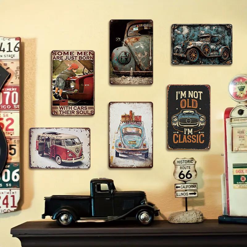 Vintage Car & Van Pattern Metal Sign, 6 Counts/set Creative Metal Wall ...