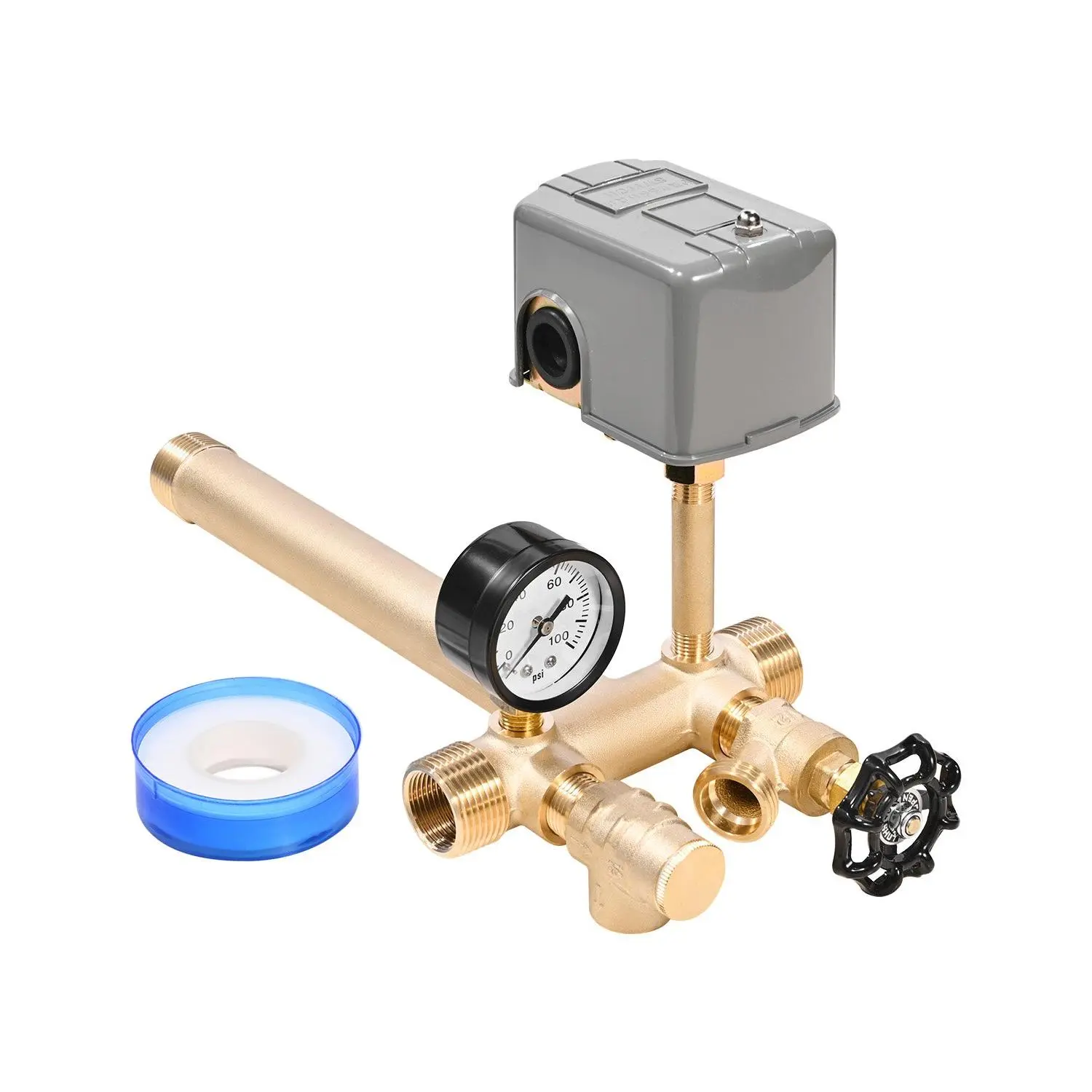 VEVOR 1" x 11" Well Pressure Tank Tee Kit, with 40/60PSI Switch, 7 ...