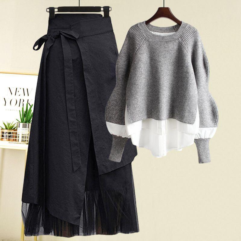 WOMEN'S Spring Autumn new fashion fake two piece knit sweater + buckle ...