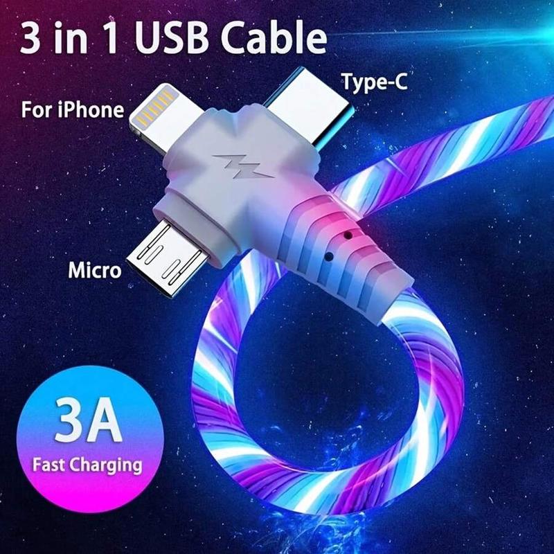 Fast 6A 3-in-1 Charging Cable for iPhone Android - USB to Lightning ...