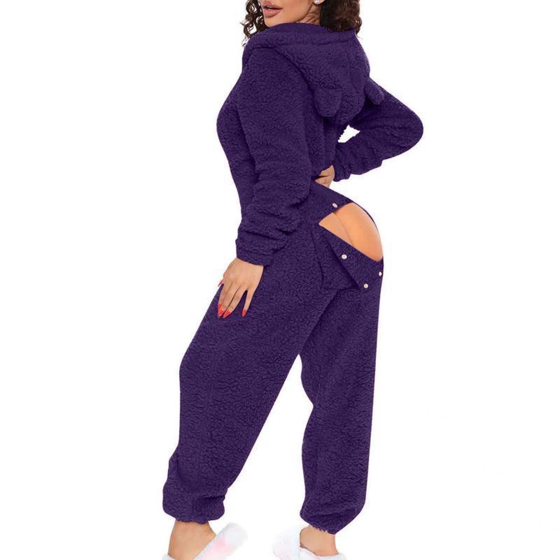 One-Piece Loungewear Opening Women'S Long-Sleeved Jumpsuit Hooded Cute ...