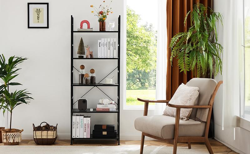 Storage Rack Book Shelf, 5 Tier Bookcase, Modern Book Case Industrial ...