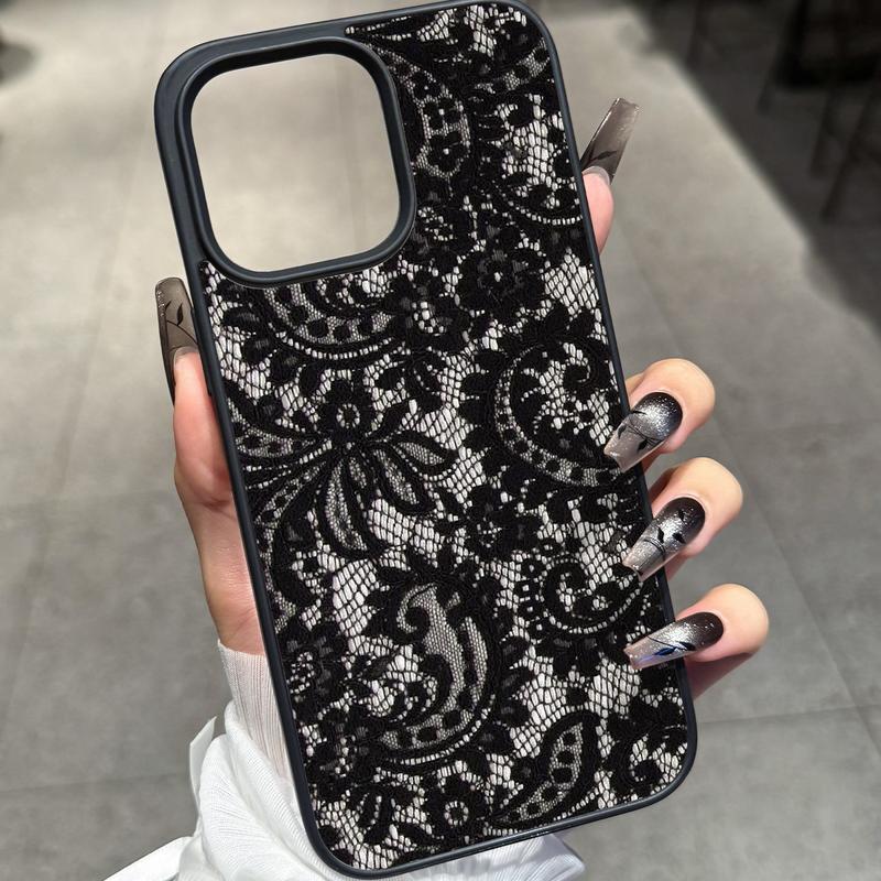 Elegant Black Lace Pattern Phone Case For iPhone 17 Pro Max 15 16 Plus ...