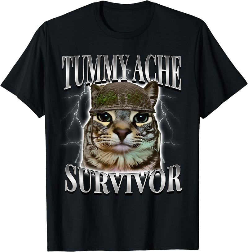 Trendy slogan Graphic Funny - Tummy Ache Survivor Cat Meme Funny Saying ...