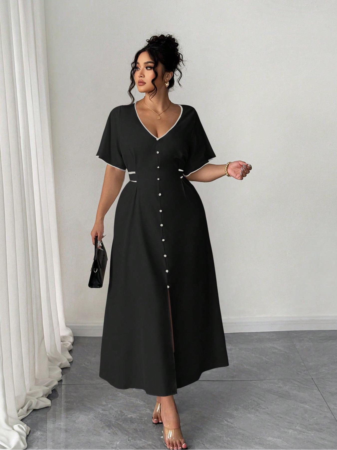 Plus Size Floral Casual Dress for Women, Fitted Woven Fabric ...