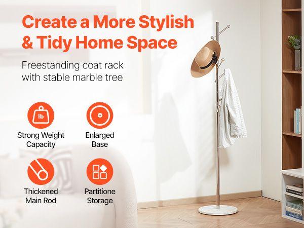 VEVOR Coat Rack Freestanding Coats Rack Stand with Stable Marble Base ...