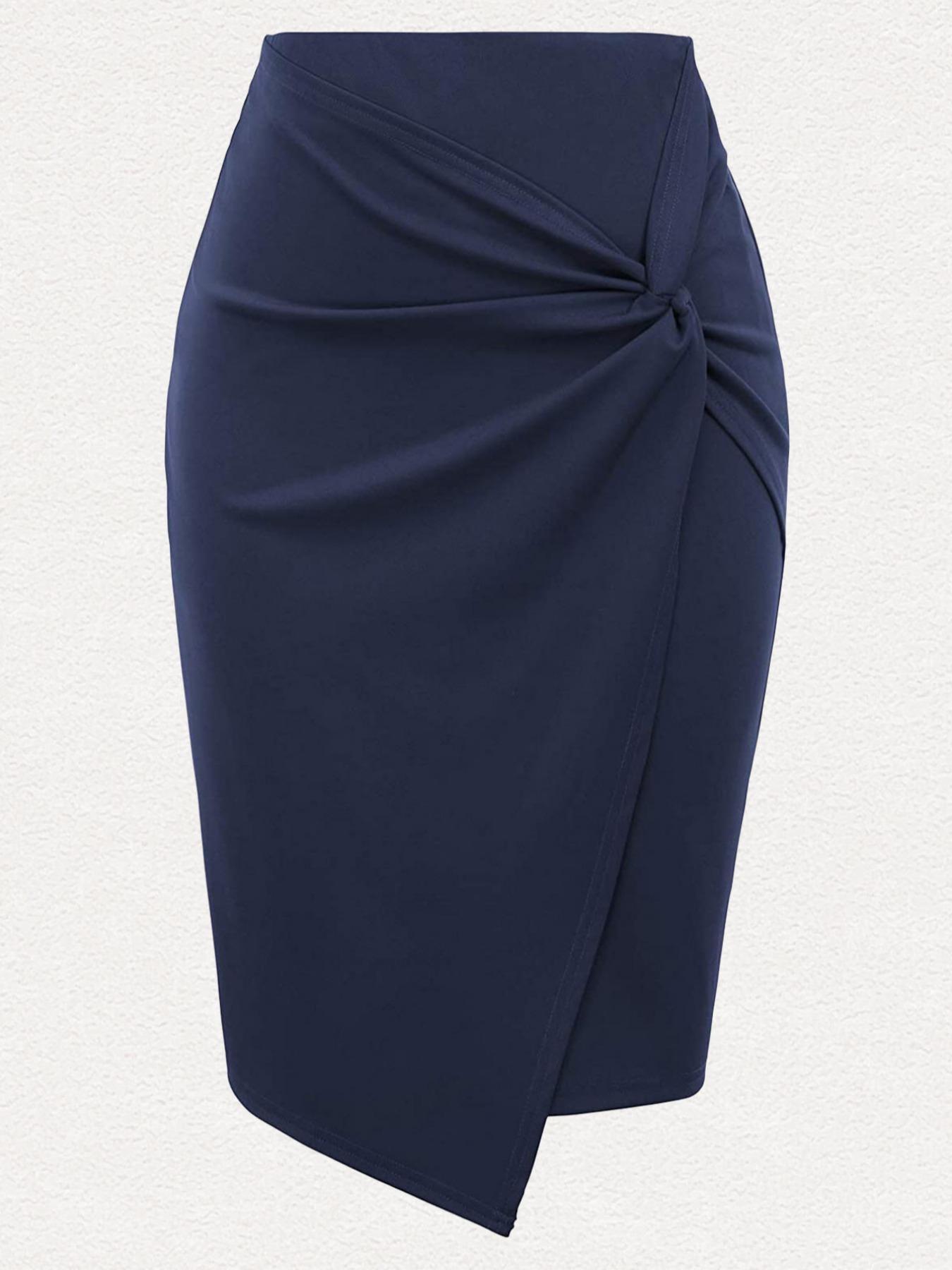 Women's Solid Twist Wrap Bodycon Skirt - Elegant High Waist - TikTok Shop