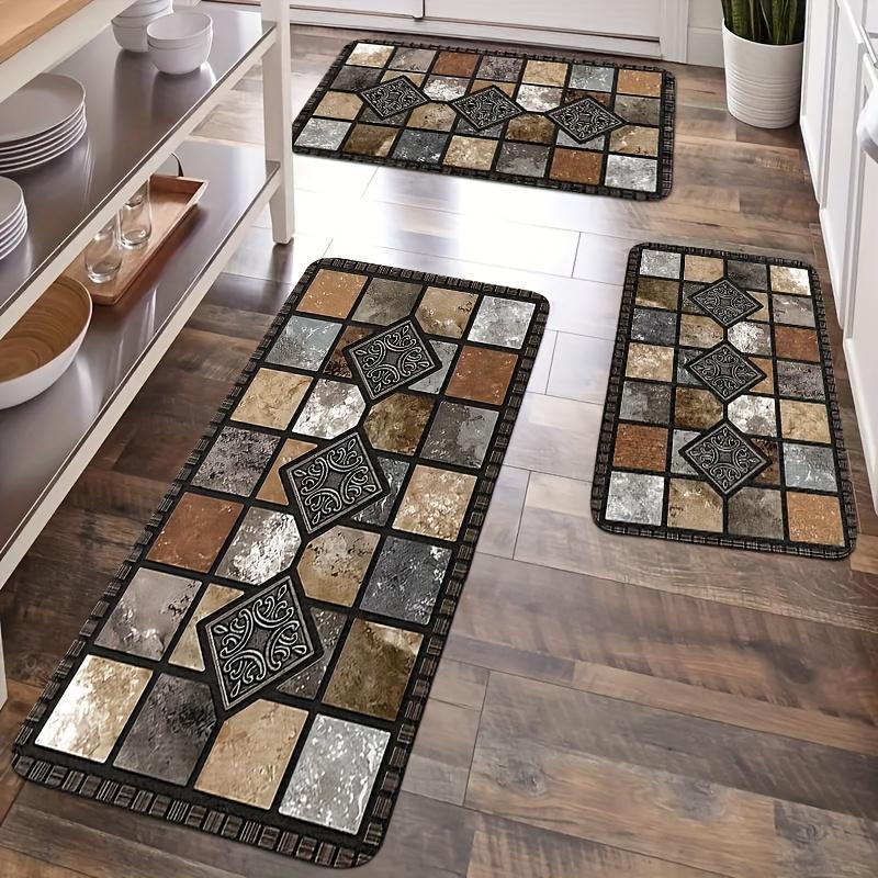 2/3 set kitchen mat, classic geometric stone floor rug, vintage country ...