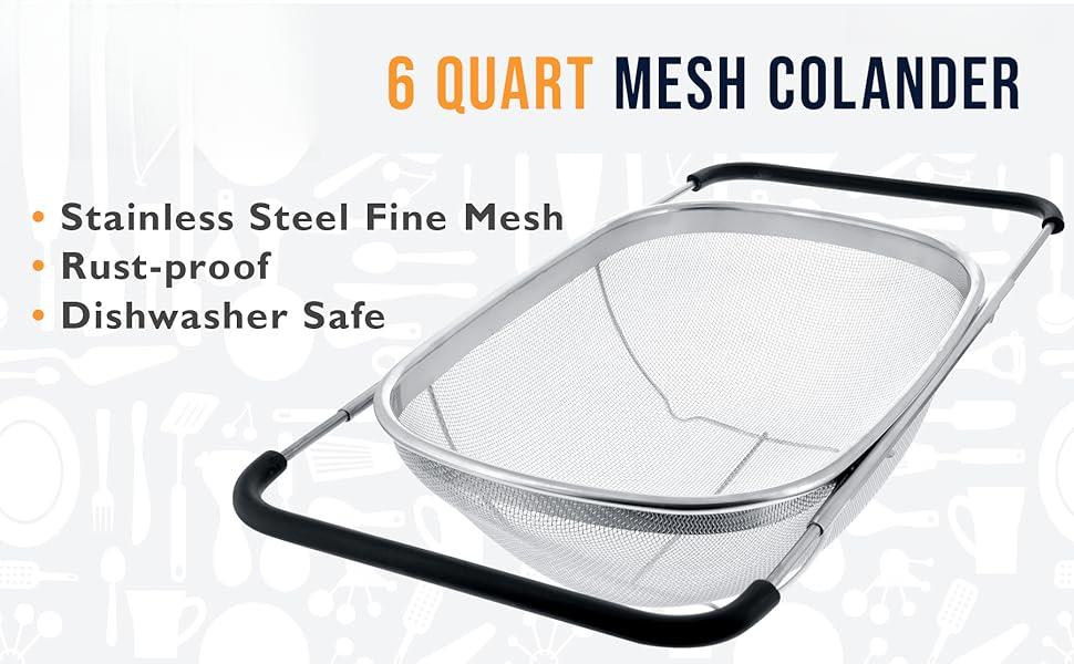 Stainless Steel Colander Strainer - 6-Quart Collapsible Colander with ...