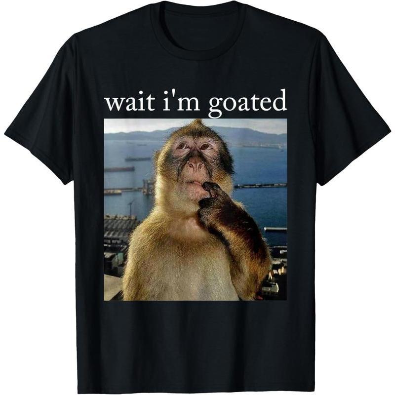 Wait I'M Goated Funny Thinking Monkey Meme T-Shirt - Brainrot Humor ...