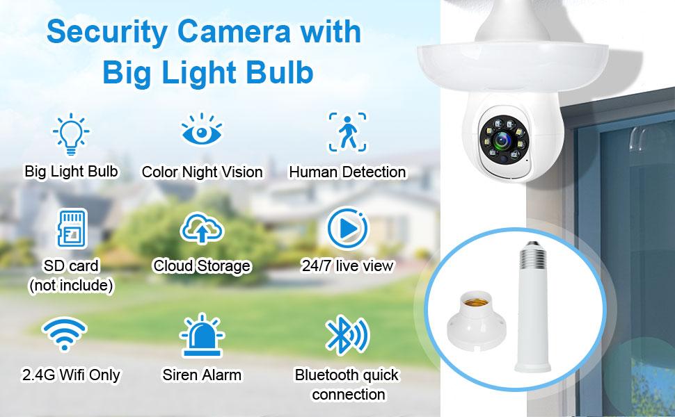 3MP Light Bulb Security Camera with big light bulb,2.4GHz-Security ...
