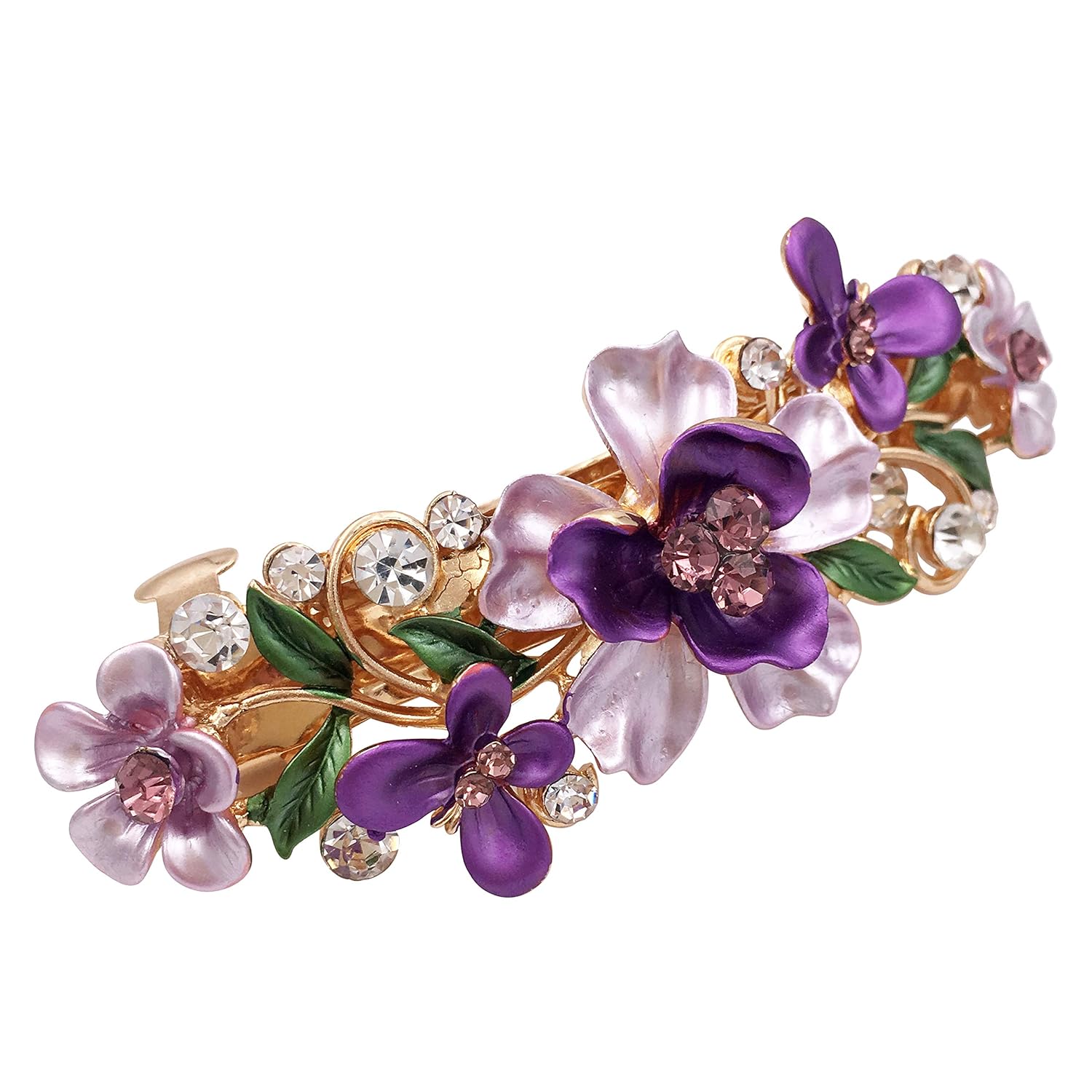 4 Colorful Decorative Flower Design Metal Tone Barrettes Hair Clasps ...