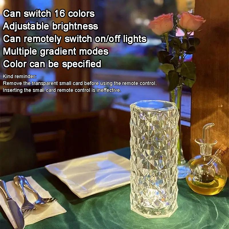 Can Switch 16 Colors,Artificial Crystal Table Lamp, RGB Color Changing ...