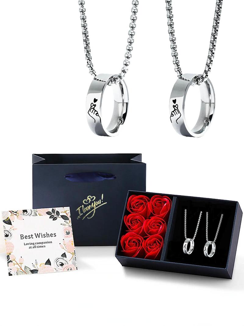 Couple Ring & Necklace with Gift Box, Stainless Steel Jewelry for Party ...