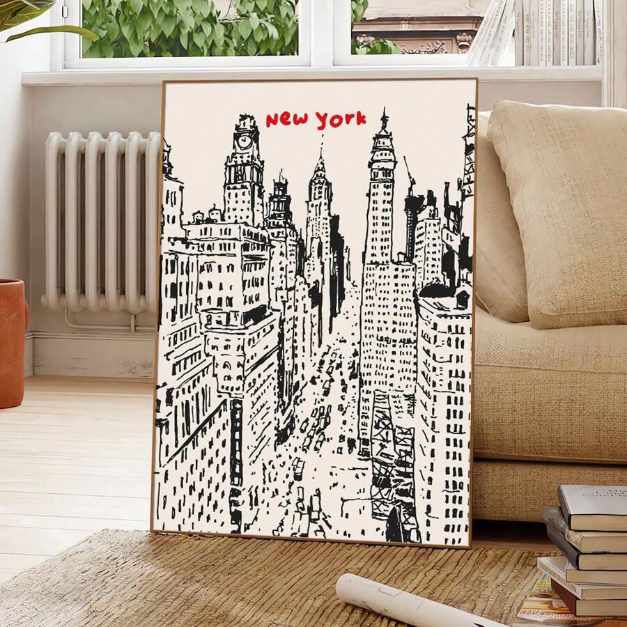1PC Unframed New York City Travel Art Poster Ink Bleed Style Abstract ...