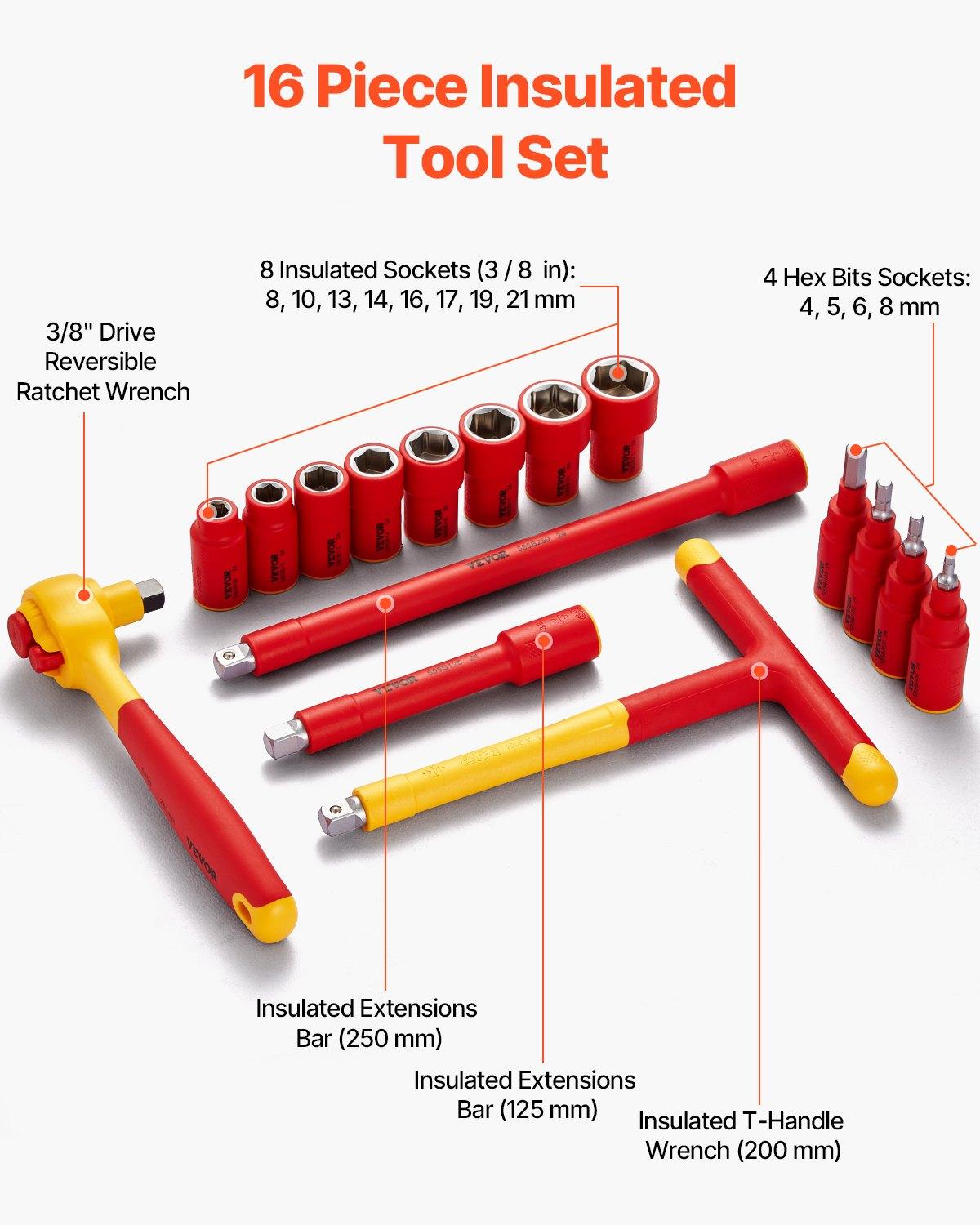 【DealsForYouDays】VEVOR 16-Piece 1000V Fully Insulated Socket & Wrench ...