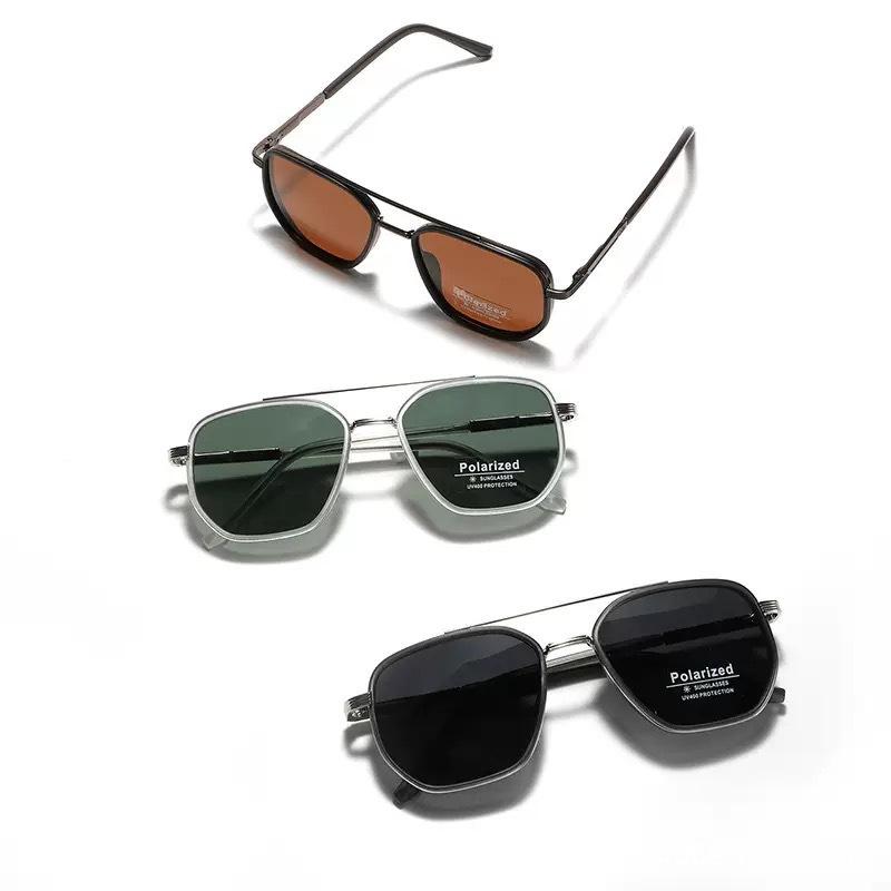 Men's semi-metal large square frame sunglasses, TR90 polarized lenses ...