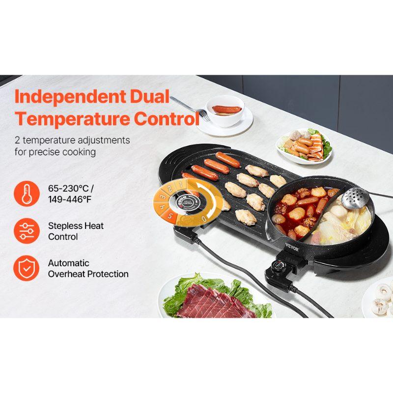 2-in-1 Electric Smokeless Grill and Hot Pot, 2200W Power Smokeless Cook ...