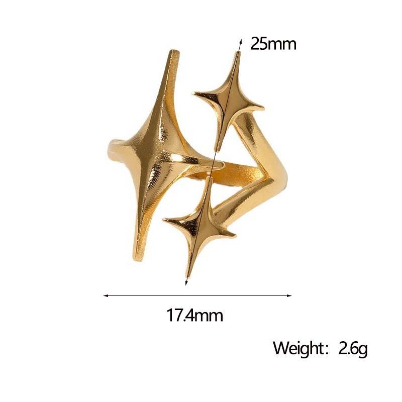 Stainless Steel Four Pointed Star Ring Adjustable Open Design For Women ...