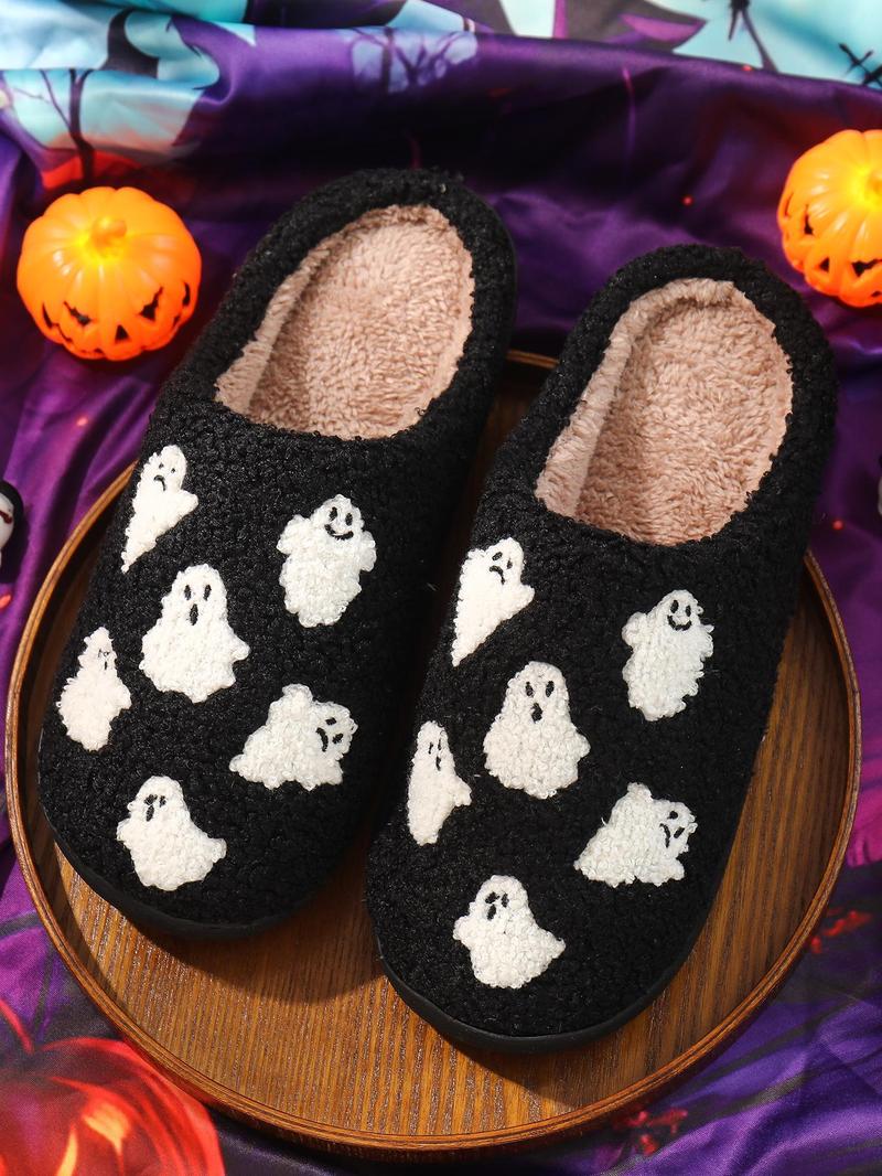 Women's 2024 Cute Cartoon Ghost Print Plush Slippers, Soft Comfortable ...