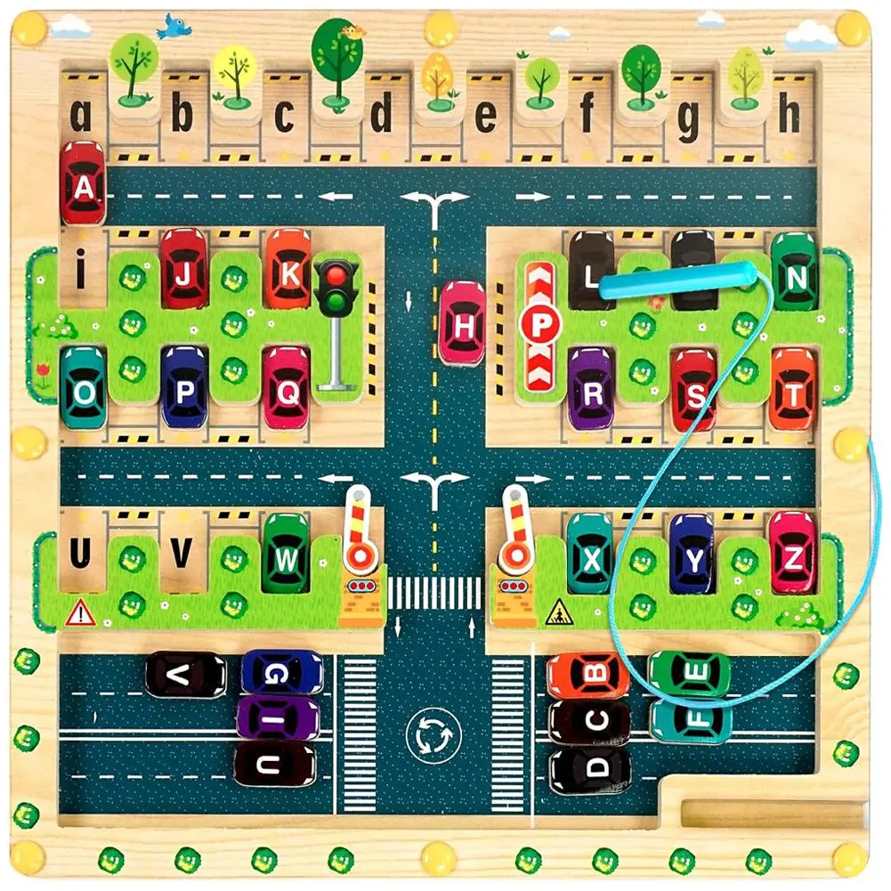 Parking Lot Design Wooden Alphabet Maze Toy (1 Set), ABC Letters ...