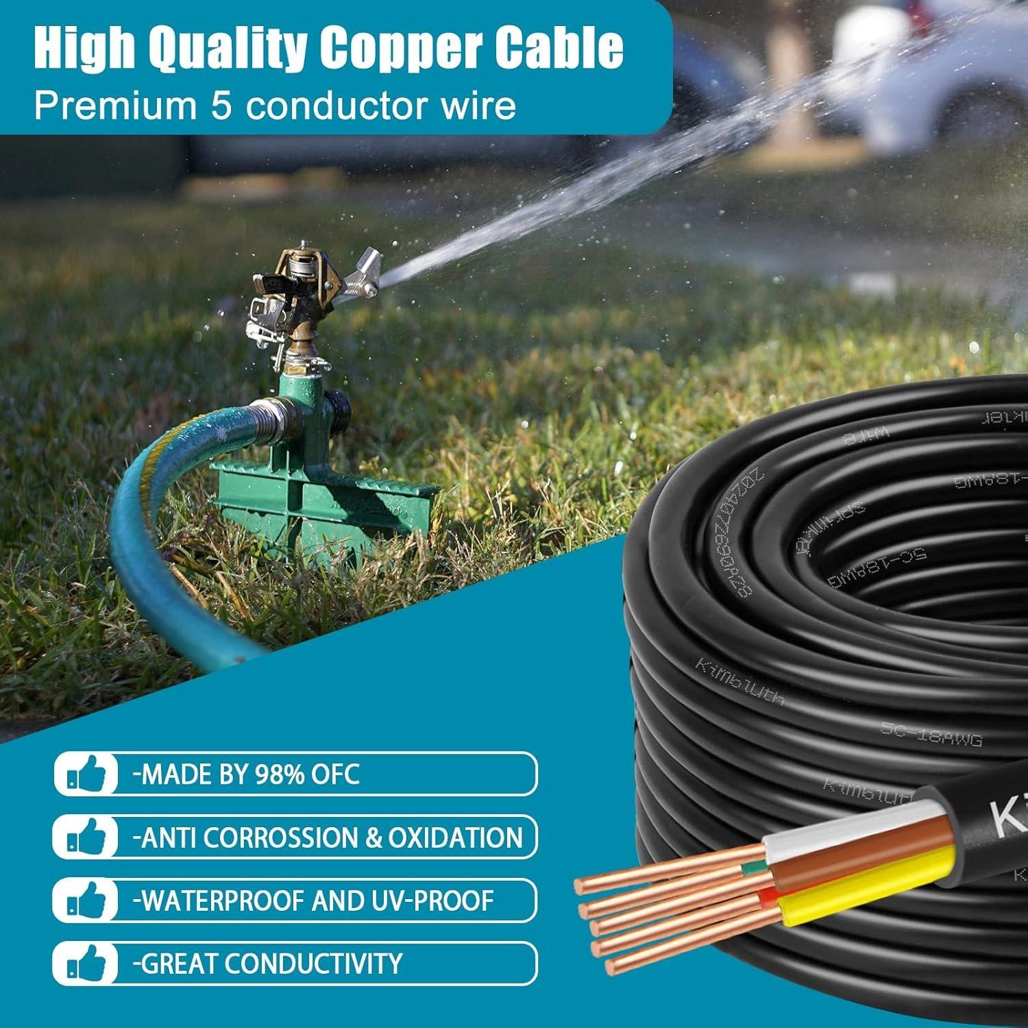 18/5 Solid Sprinkler Wire 200FT 18 Gauge 5 Conductor Irrigation Wire ...