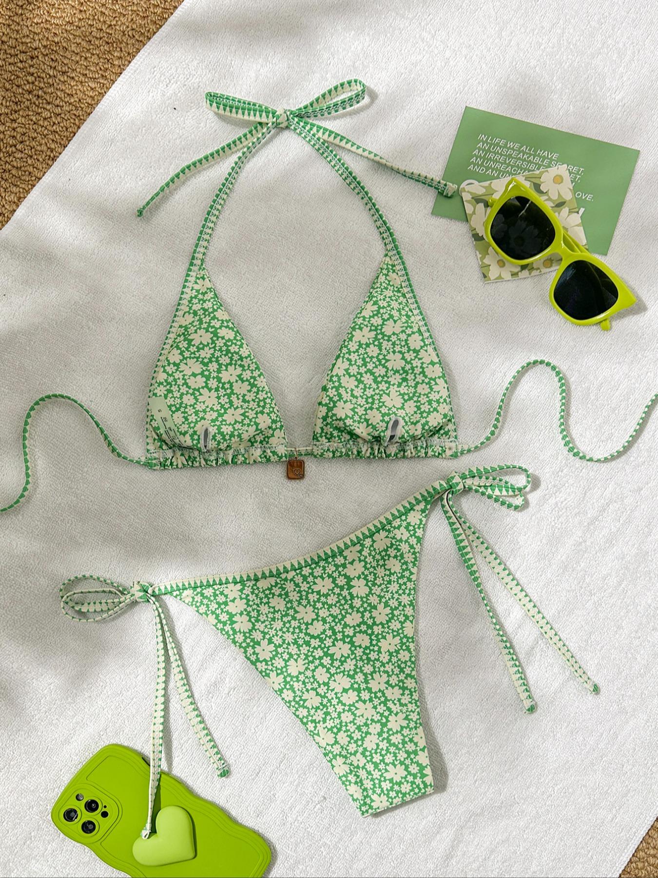 Women's Floral Print Halter Bikini Set - Sporty Swimwear - TikTok Shop