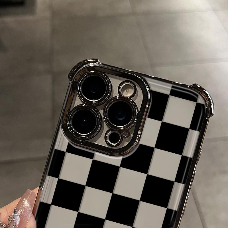 Black checkered four-corner drop-proof TPU phone case for iPhone 17Pro ...