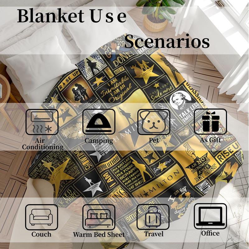 Hamilton Musical Fan Soft Flannel Blanket, Classic Quotes & Silhouettes ...