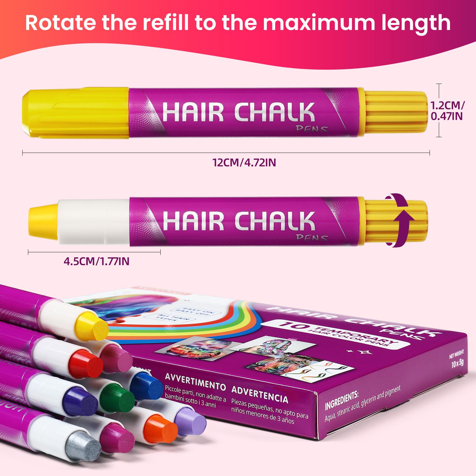 Temporary Hair Chalk Pens for Girls – 10 Color Washable Non-Toxic Hair ...