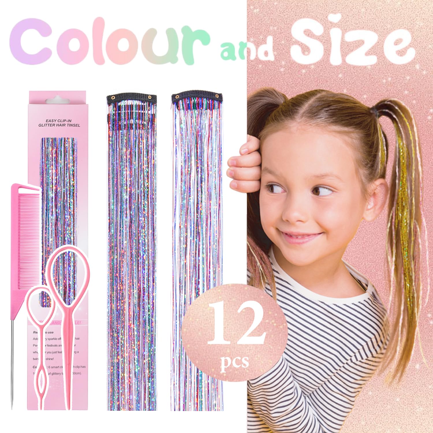 Hair Tinsel Clip in Dreamy Colorful Fairy Hair Tinsel Kit, 12 Pcs 24 ...