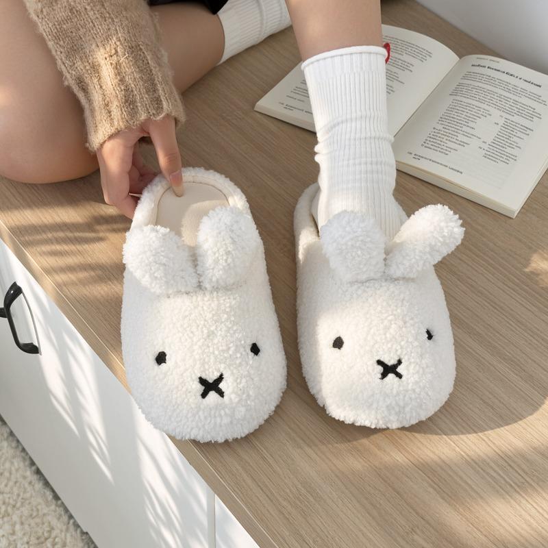 Miffy Cute Plush Cotton Slippers for Women Winter Comfort Warm Cotton ...
