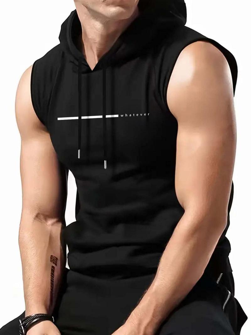 Men's Regular Fit Letter Print Hooded Tank Top, Casual Sleeveless ...