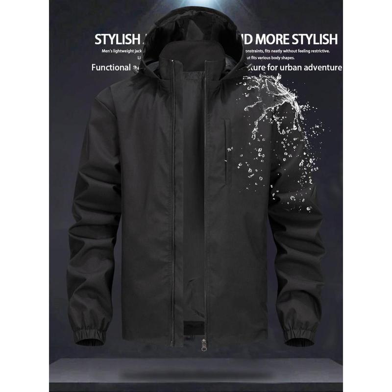 Men's Invisible Detail Hooded Jacket, All-Season Waterproof Lightweight ...