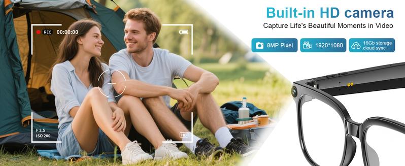 8MP 1080P HD Video Recording Smart AI Camera Glasses with Color ...