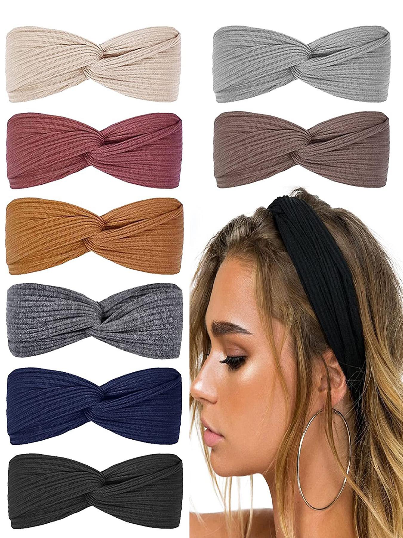 8-Piece Women's Bow Headbands, Boho Elastic Hair Bands, Non-Slip, Girls ...