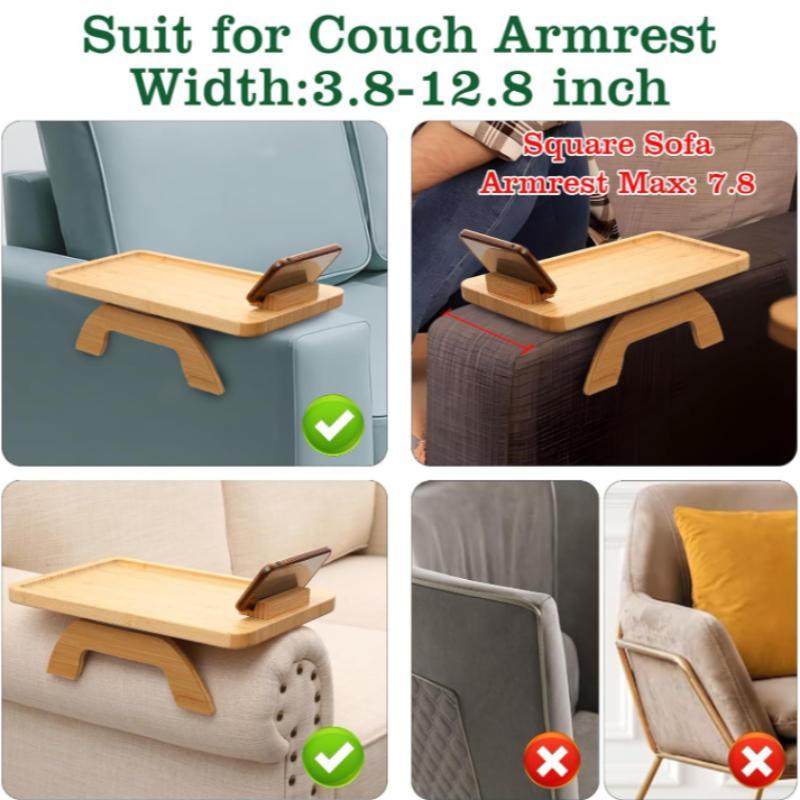 Wooden Sofa Tray with Rotating Phone Holder, 1 Count Foldable Armrest ...