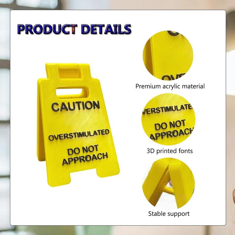 Caution Overstimulated Desk Sign, Printed Funny Mini Office Signs Do ...