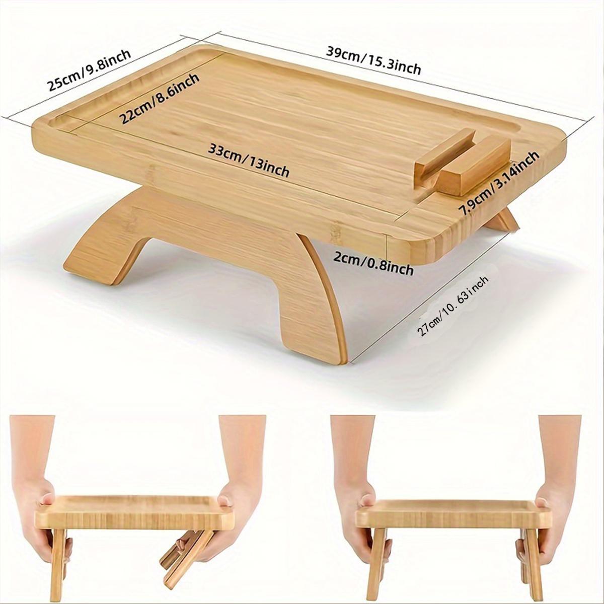 Wooden Sofa Tray with Rotating Phone Holder, 1 Count Foldable Armrest ...