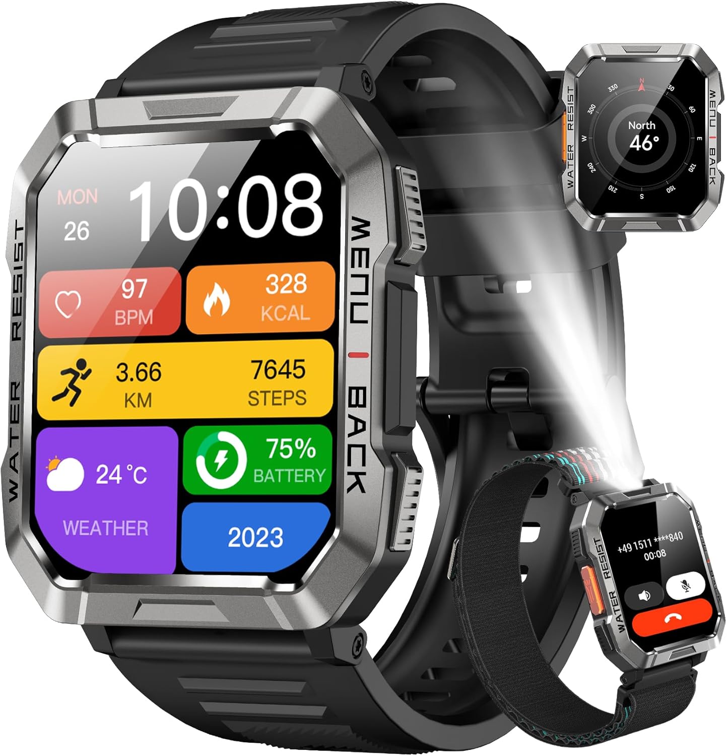Military Smart Watch for Men(Answer/Make Call),Large Screen Smartwatch ...