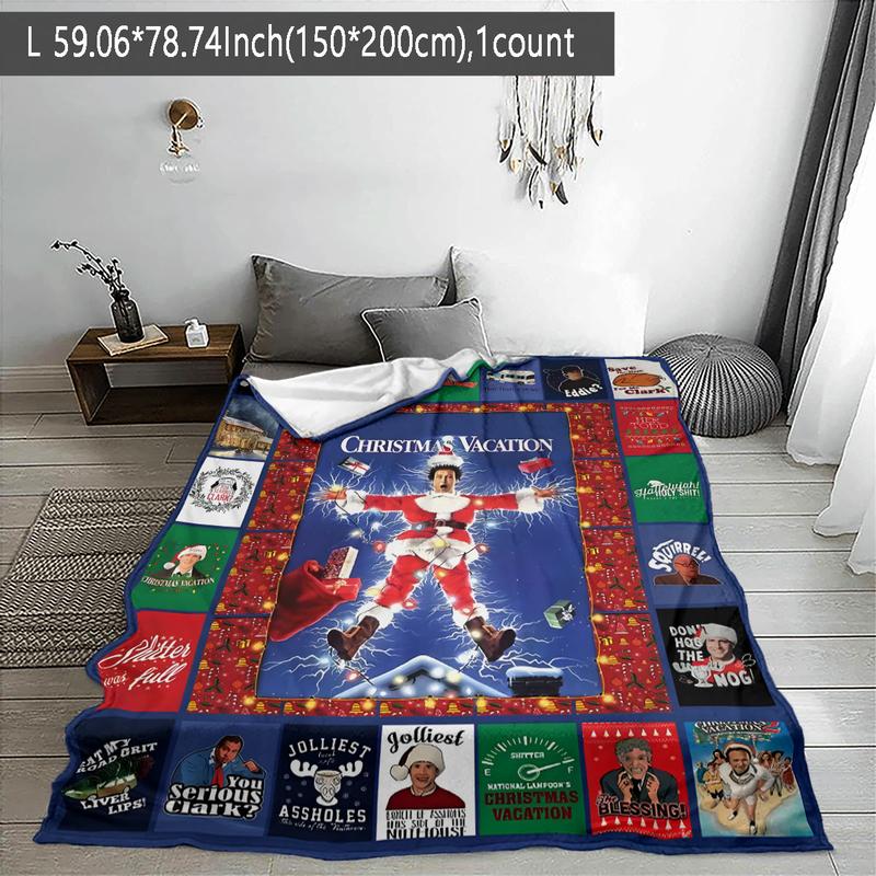 Plush Christmas Blanket with Cartoon & Letter Patterns, Soft Flannel ...