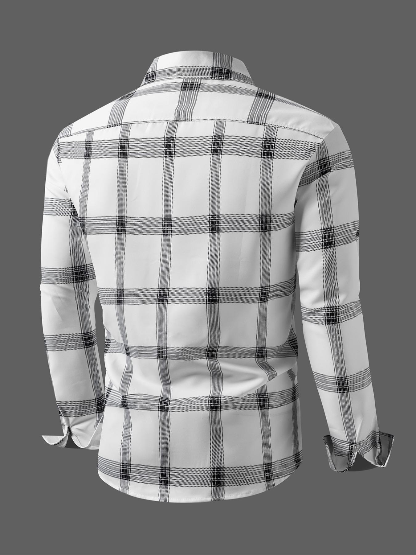 Men's Plaid Print Button Front Button Up Shirt, Casual Regular Fit Long ...
