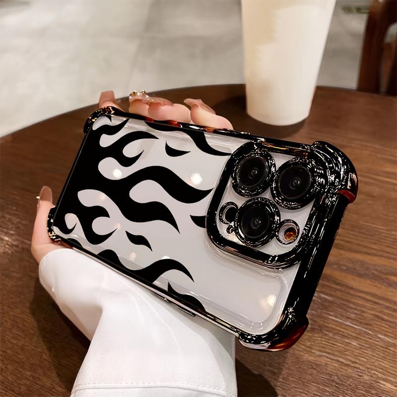 A black flame pattern transparent four-corner anti-drop electroplated ...