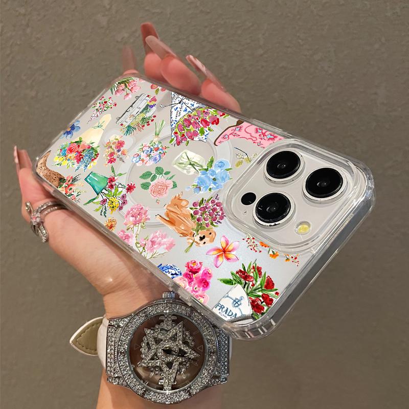 Trendy Magnetic Case for iPhone11/12/13/14/15/16/17/promax, Floral ...