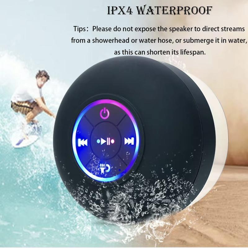 Mini Bluetooth Shower Speaker with LED light, Portable IPX4 Waterproof ...