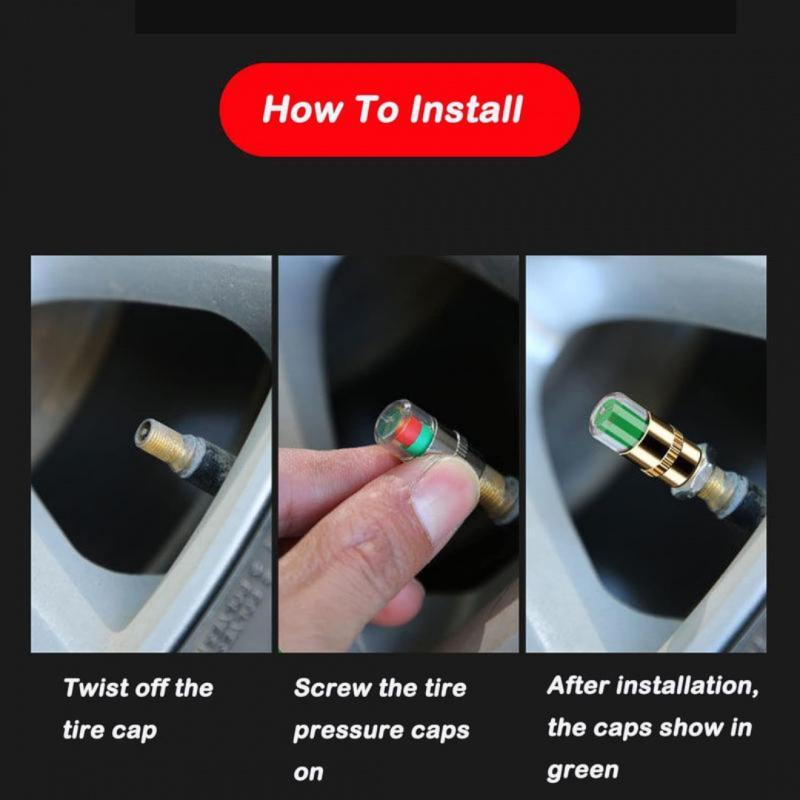 4Pcs Car Tire Pressure Monitor Valve Stem Caps Sensor Indicator 3 Color ...