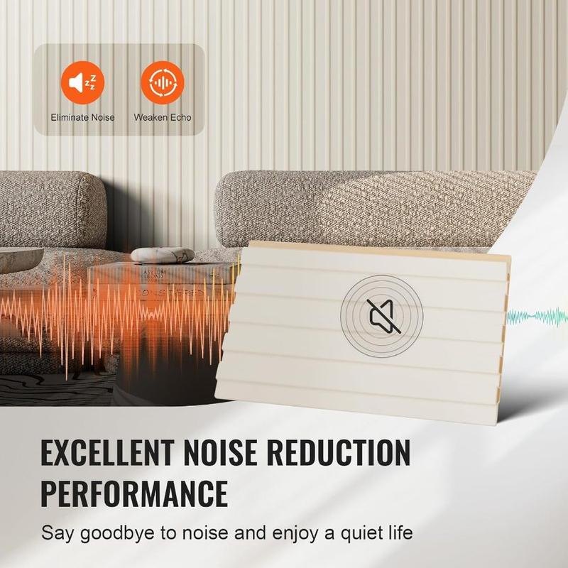 VEVOR Wood Slat Acoustic Panels, 8 PCS 96x 6 inch, WPC Accent Wooden ...