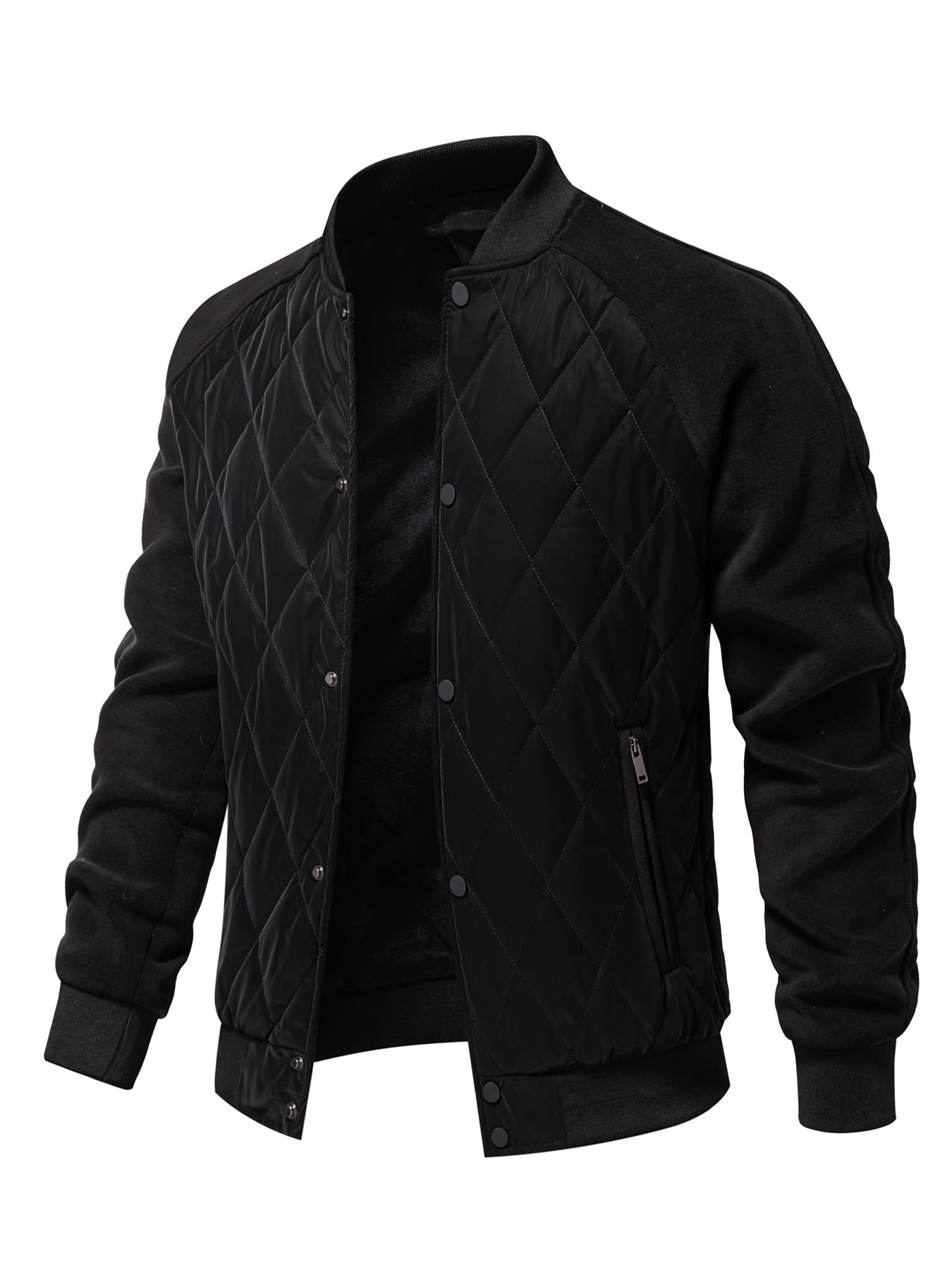 Men's Solid Raglan Sleeve Button Front Thick Jacket, Regular Fit Casual ...