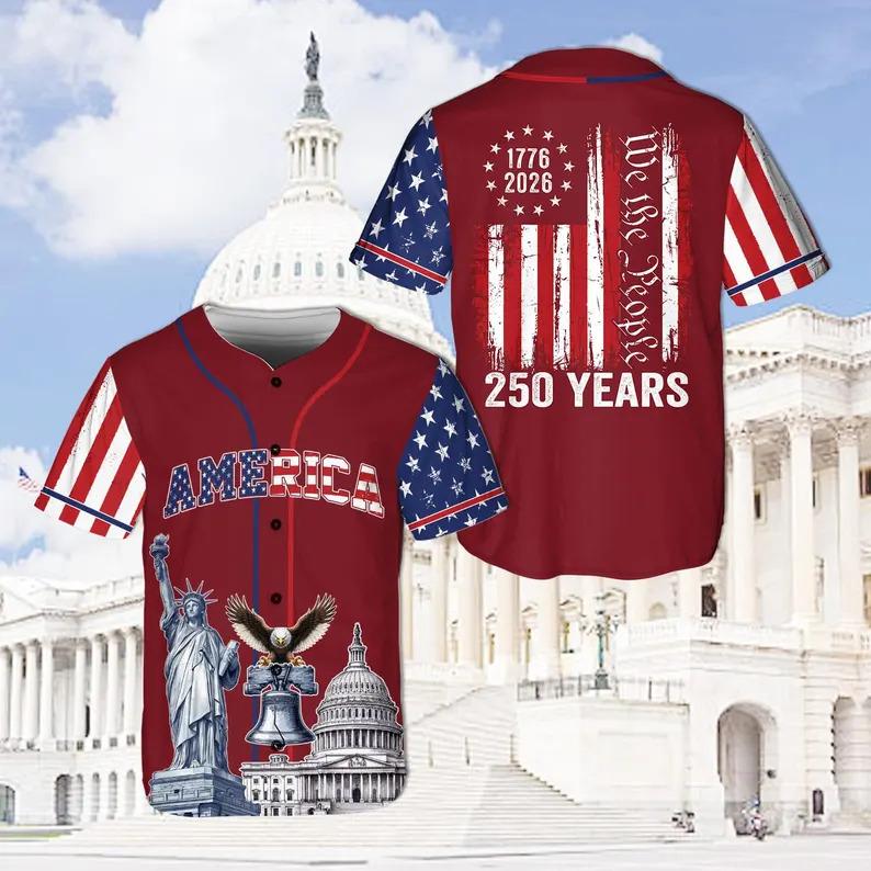 USA 250 Years Baseball Jersey, 1776–2026 Semiquincentennial Patriotic ...